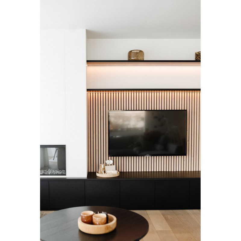 Lot de 2 demi Panneaux mural décoratif lamelles MDF chêne clair fond ...